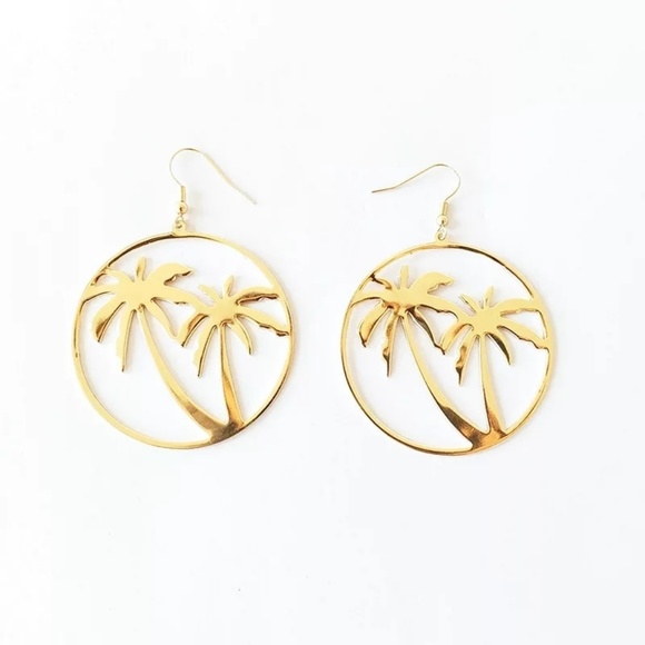 Jewelry | New Big Gold Palm Tree Hoop Dangle Earrings | Poshmark